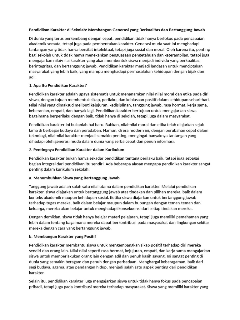Pendidikan Karakter Di Sekolah | PDF