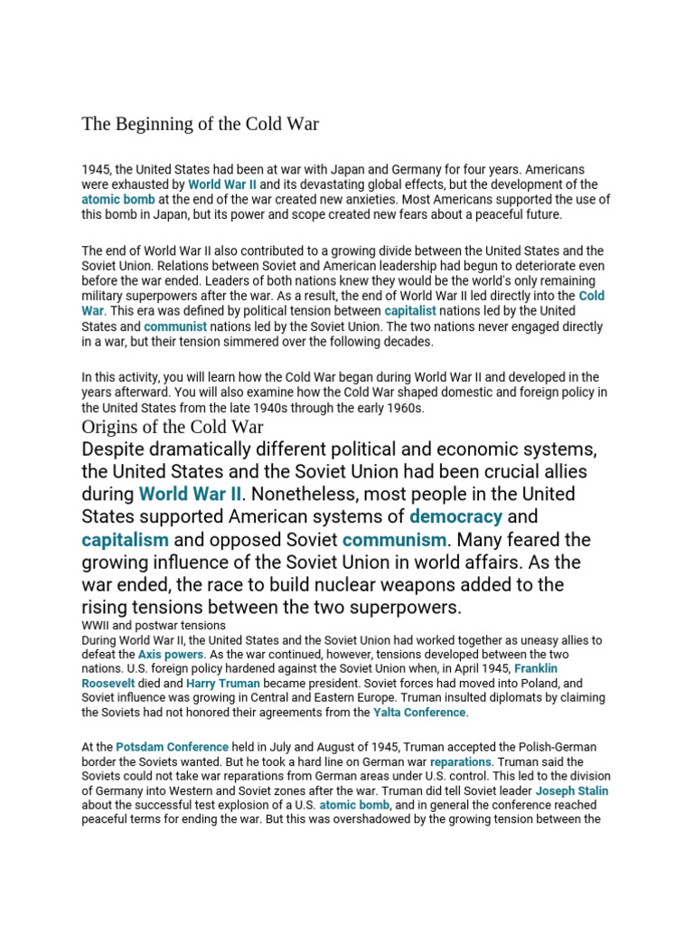 Origins of the Cold War Explained | PDF | Dwight D. Eisenhower | Mc ...