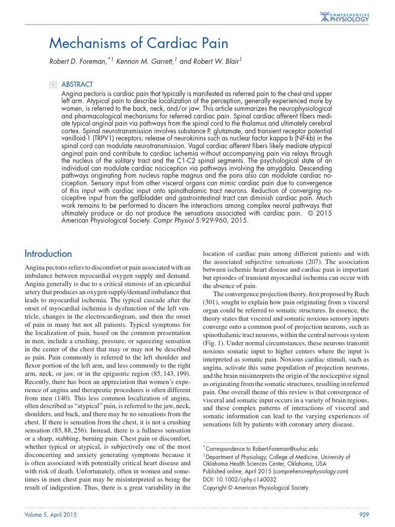 Mechanisms of Cardiac Pain Explained | PDF | Pain | Coronary Artery Disease