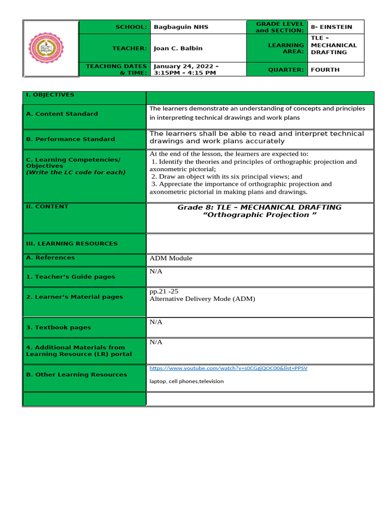 Grade 9 MECHANICAL DRAFTING | PDF | Cognition | Learning