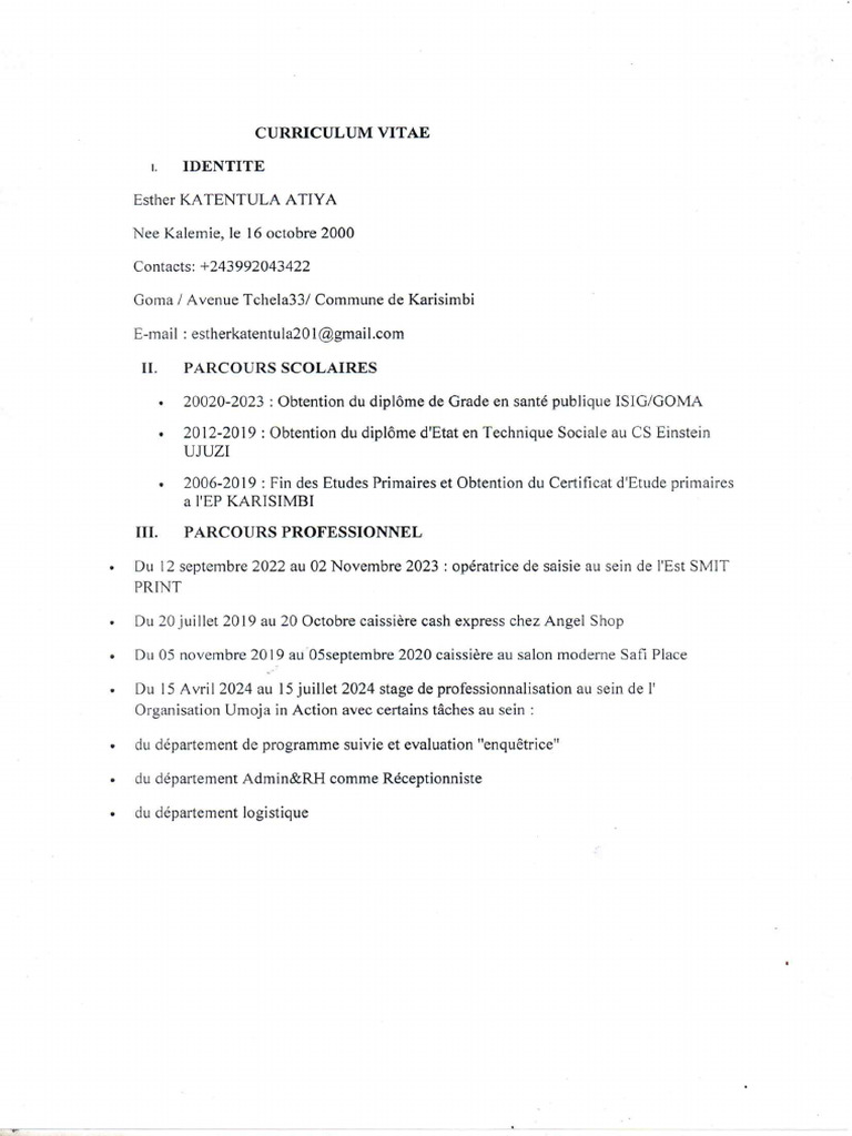Esther Katentula CV PDF | PDF