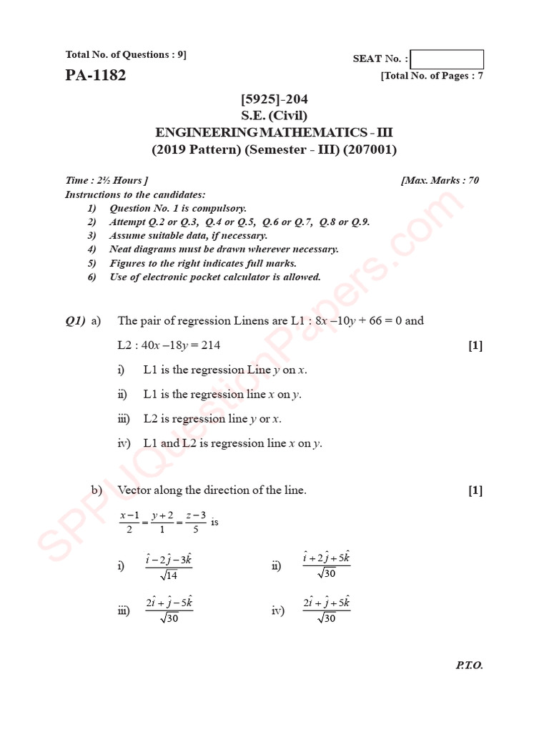 Be Civil Engineering Semester 3 2022 November Engineering Mathematics III m3 Pattern 2019 | PDF ...