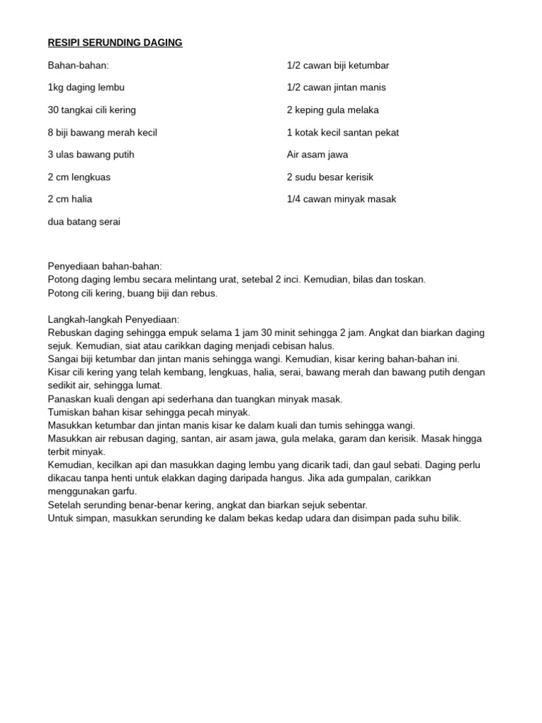 Resepi Serunding Daging | PDF