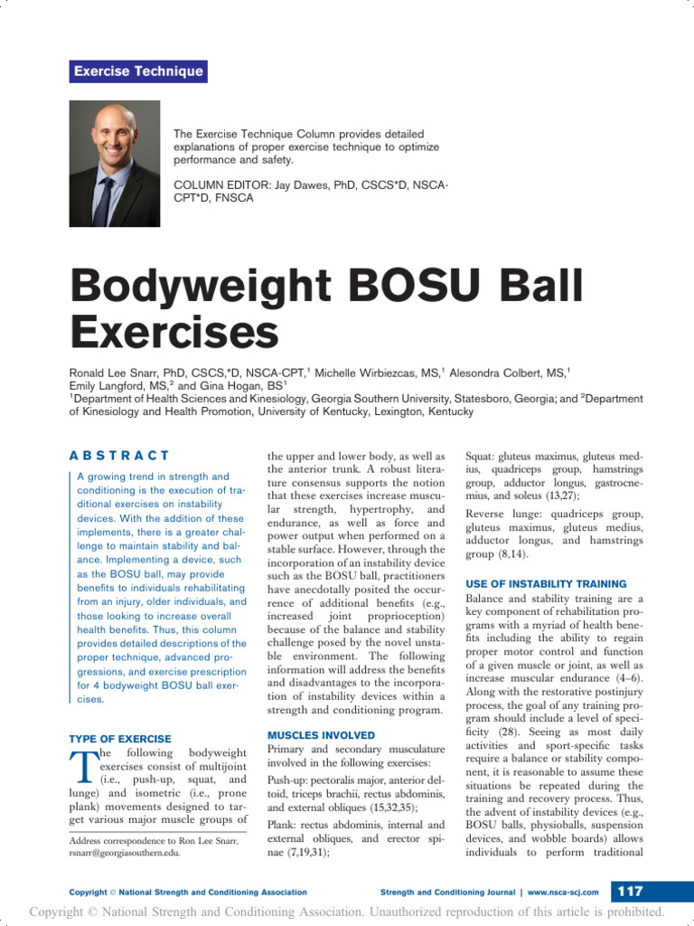 Bodyweight BOSU Ball Exercises. | PDF | Strength Training | Anatomical ...