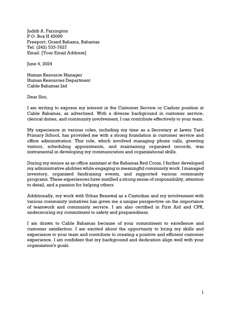 Cover Letter For Judith Farrington | PDF | Career & Growth | Business