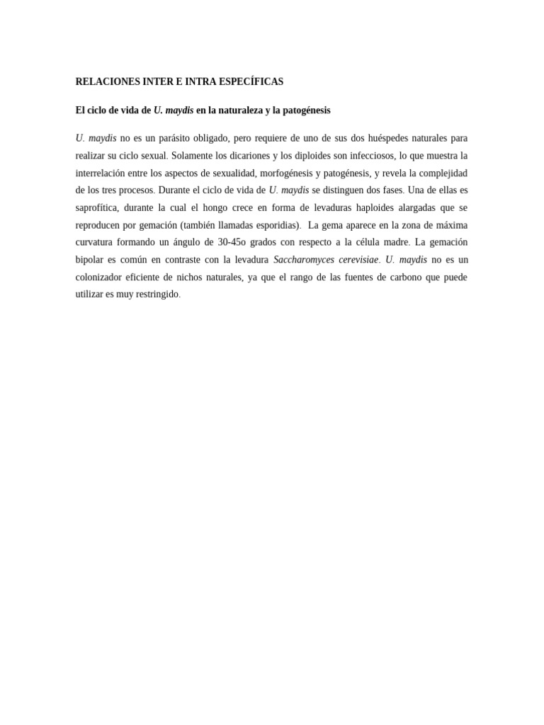 RELACIONES INTER E INTRA ESPECIFICAS Ustilago Maydis | PDF | Mutación ...