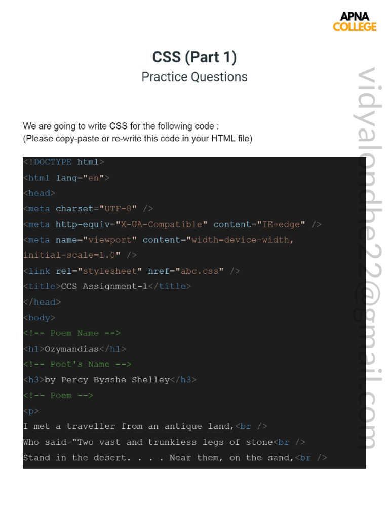 CSS PART - 1 (Assignment) | PDF