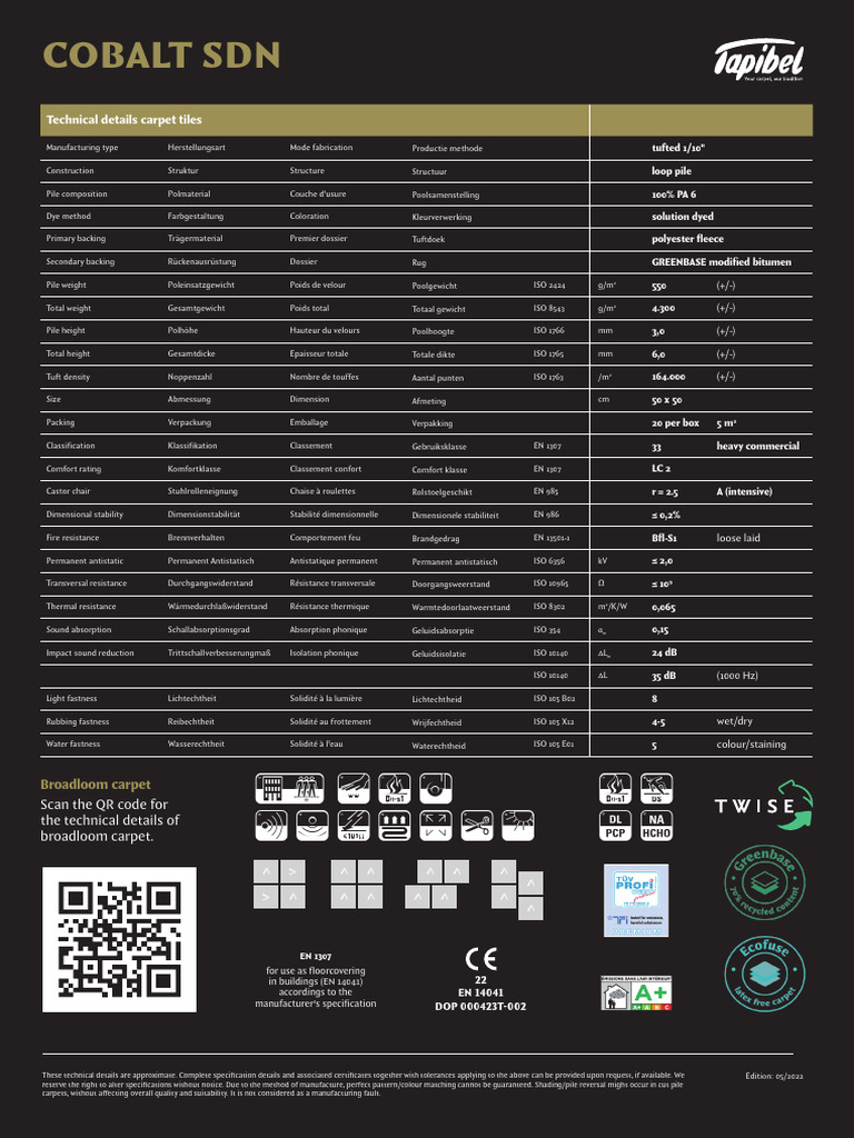 Cobalt SDN Carpet Tile Specifications | PDF | Carpet | Textiles