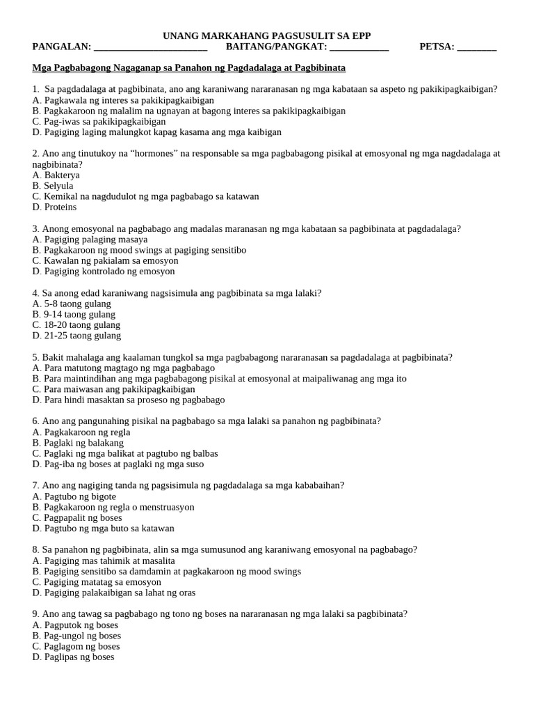 Review Test in EPP | PDF