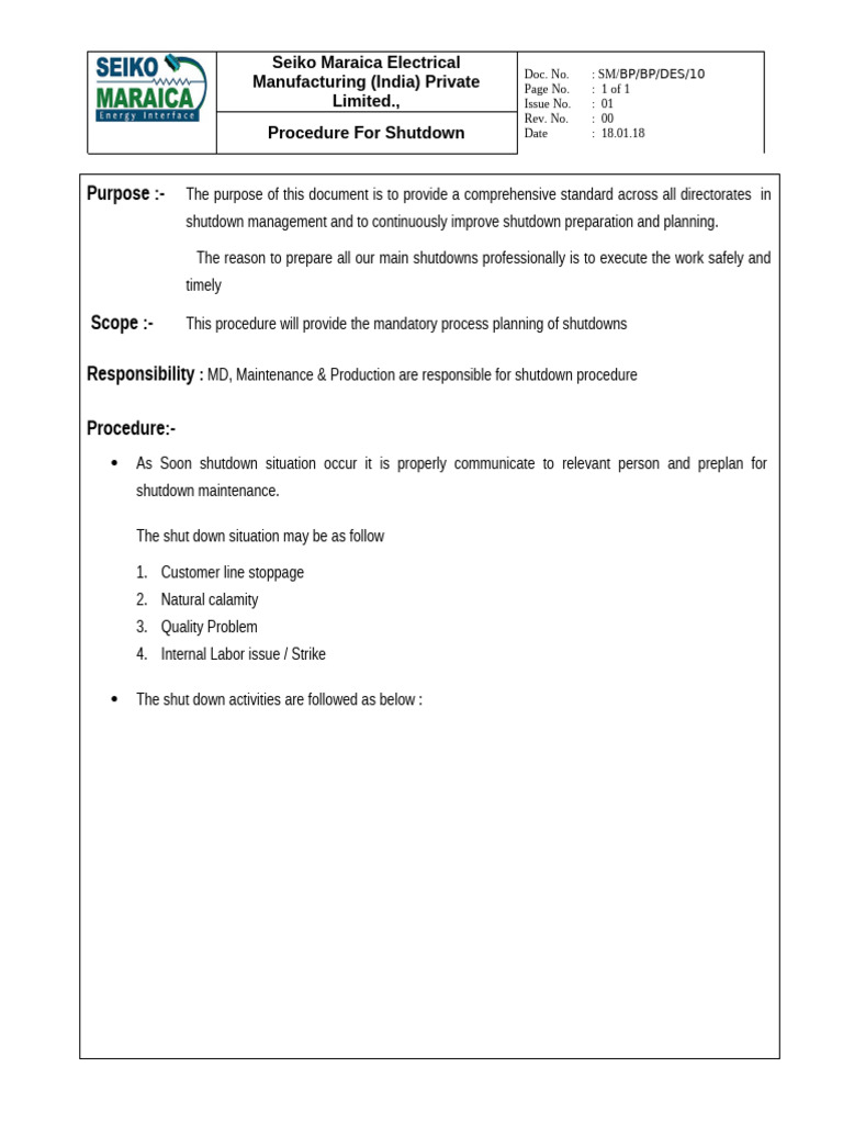 Shutdown Management Procedure Guide | PDF