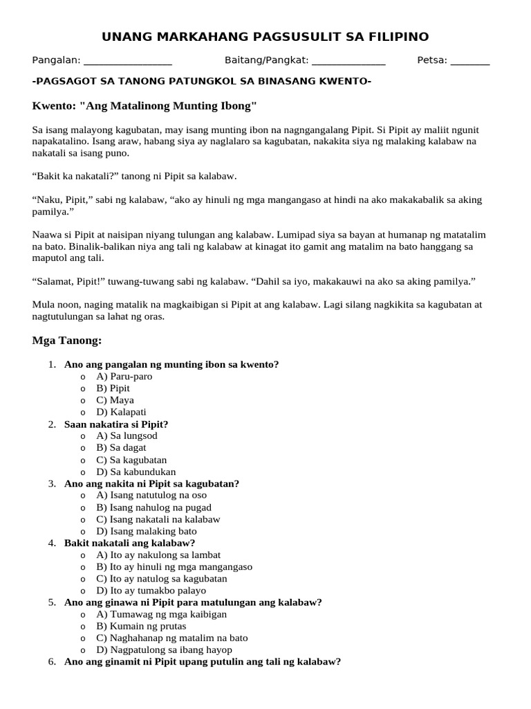 Review Test in Filipino | PDF