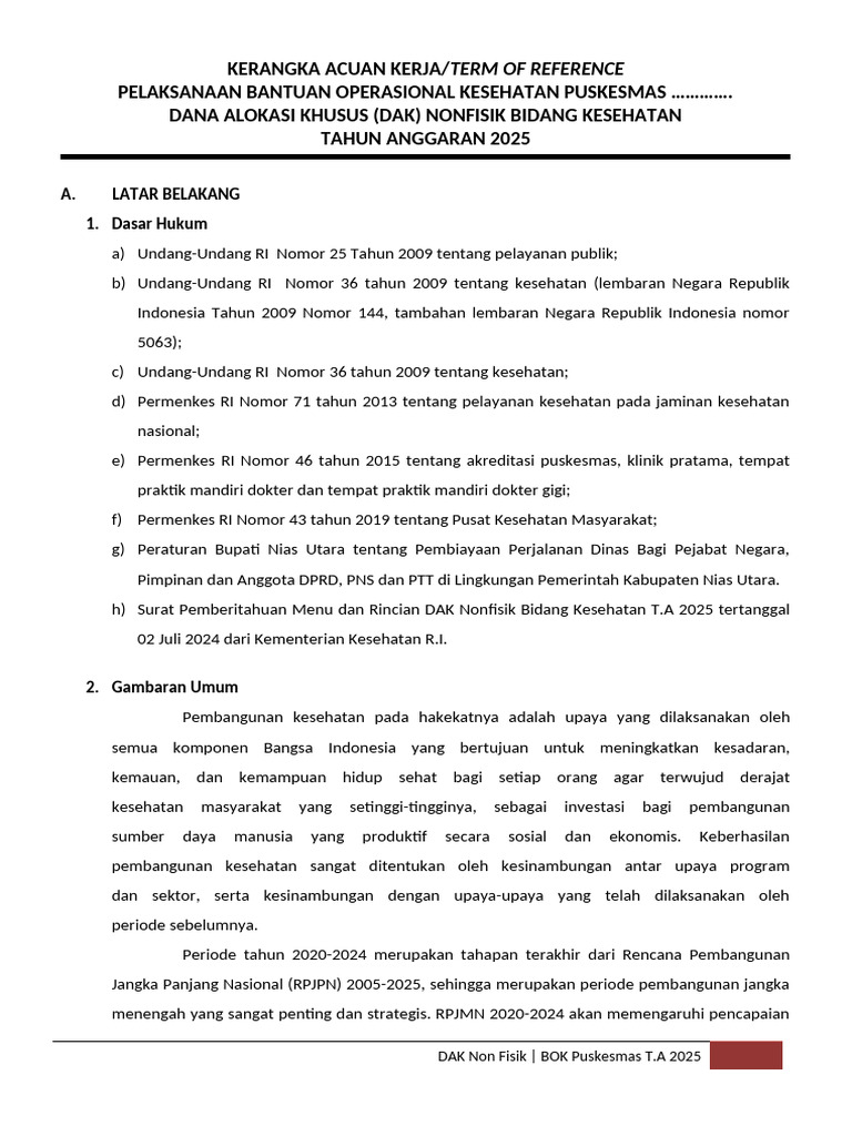 TOR BOK Puskesmas 2025 | PDF