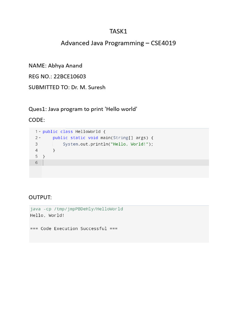 Java Programming Exercises CSE4019 | PDF | Teaching Methods & Materials | Computers