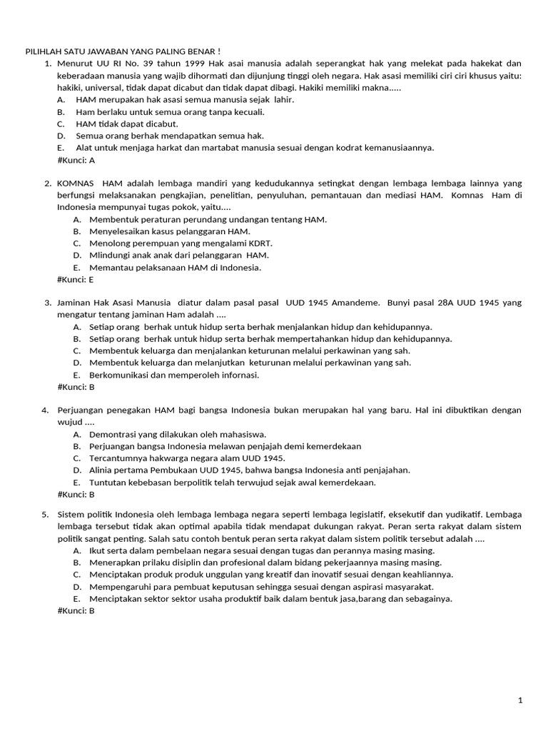 Soal PAT PKN Kelas 11 | PDF