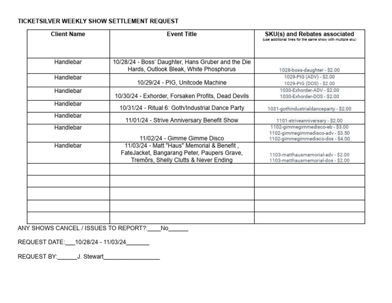 Weekly Settlement Request 10-28 11-03 | PDF