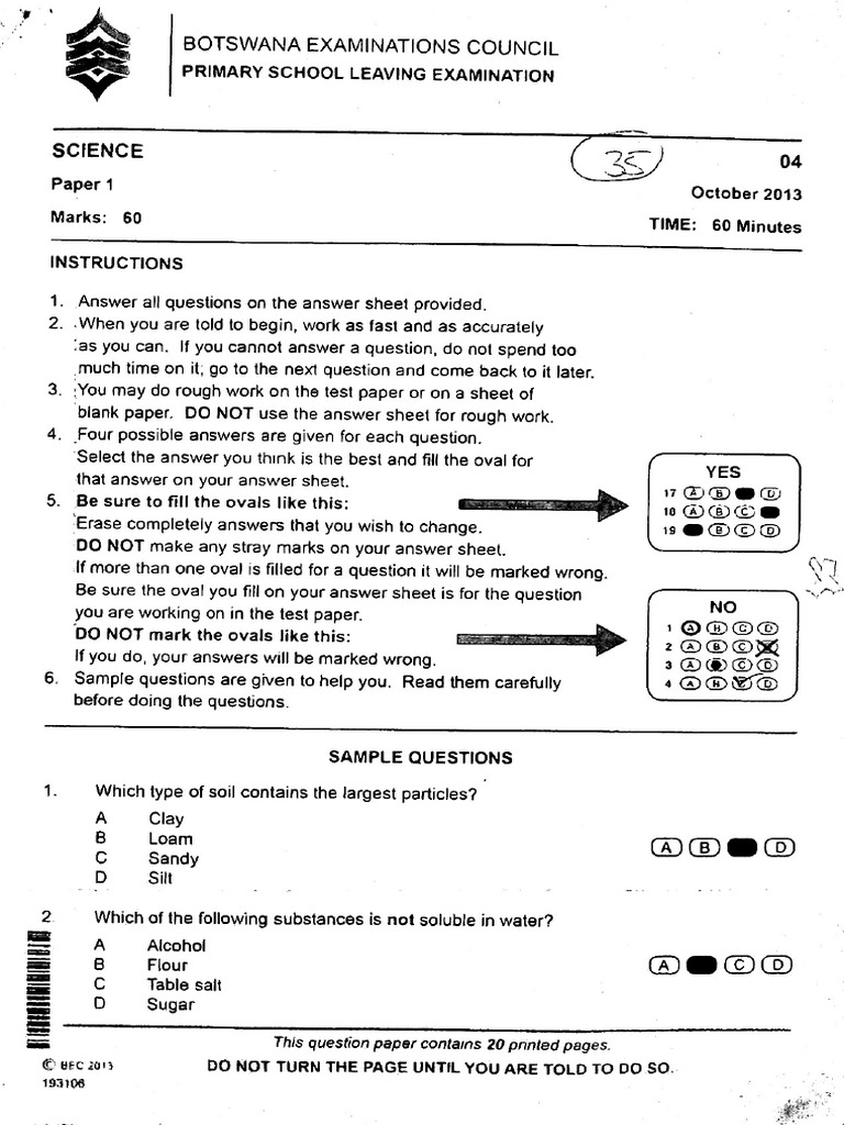 PSLE Science 2013 | PDF