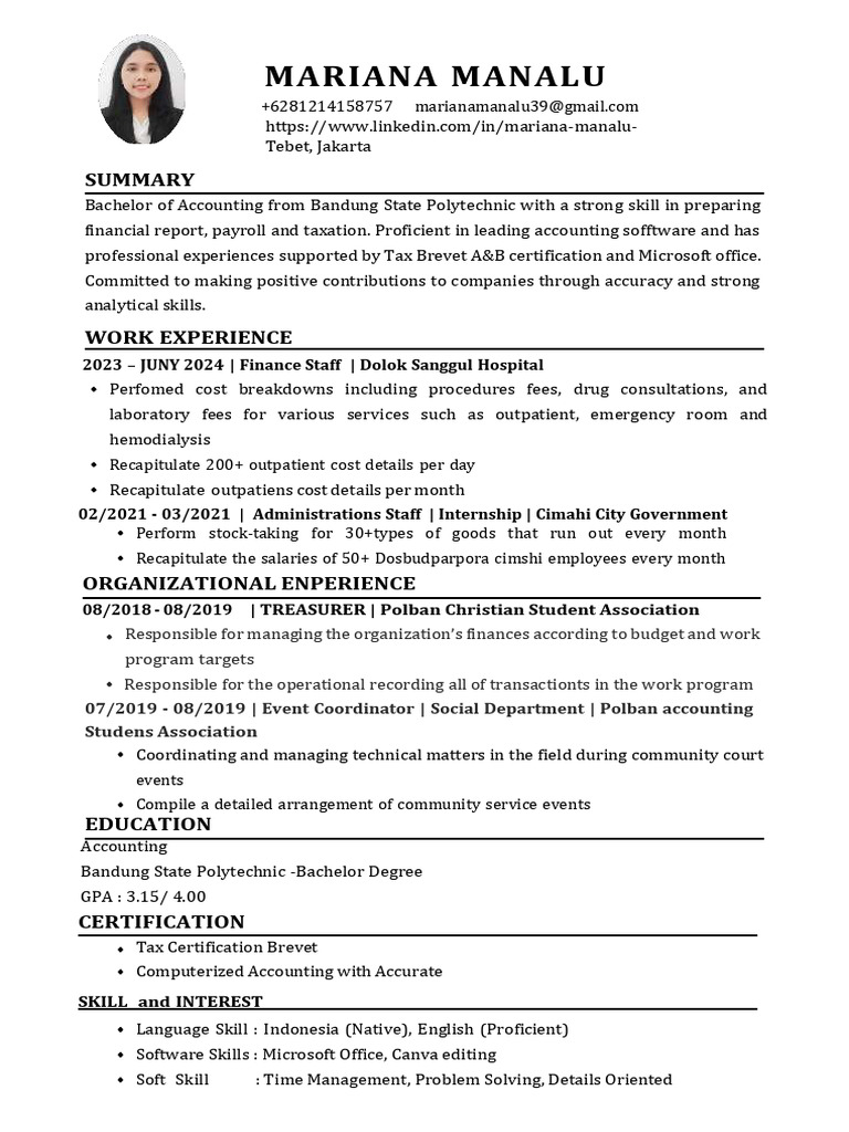 CV - Dokumen Pelengkap - Mariana Manalu | PDF | Business | Finance & Money Management