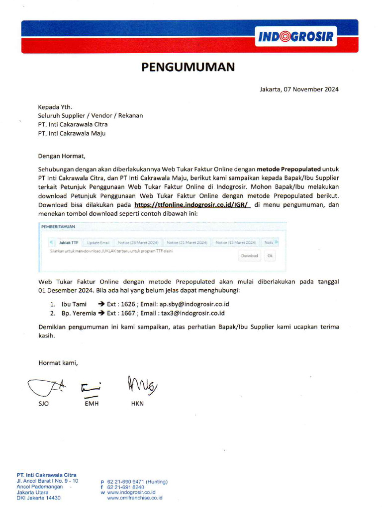 Pengumuman Web TTF Online Metode Prepopulated Indogrosir | PDF