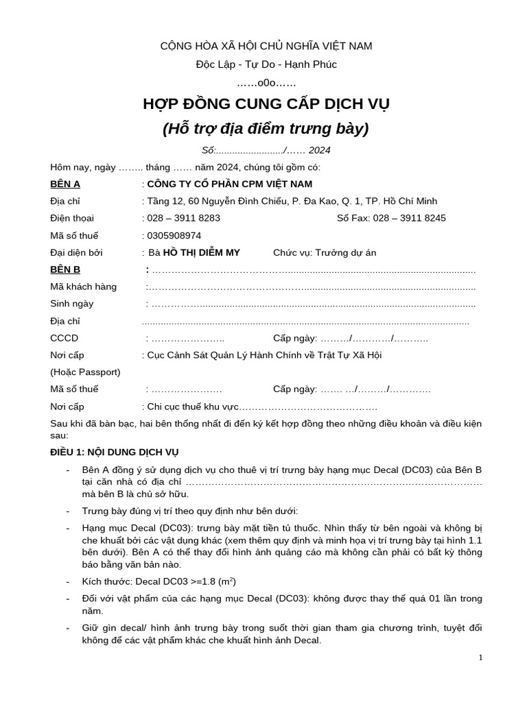 Final CPM-HD Thue Dia Diem Trung Bay Voi Nha Thuoc 01.08.2024 - 31.1.2025 (DC03) | PDF