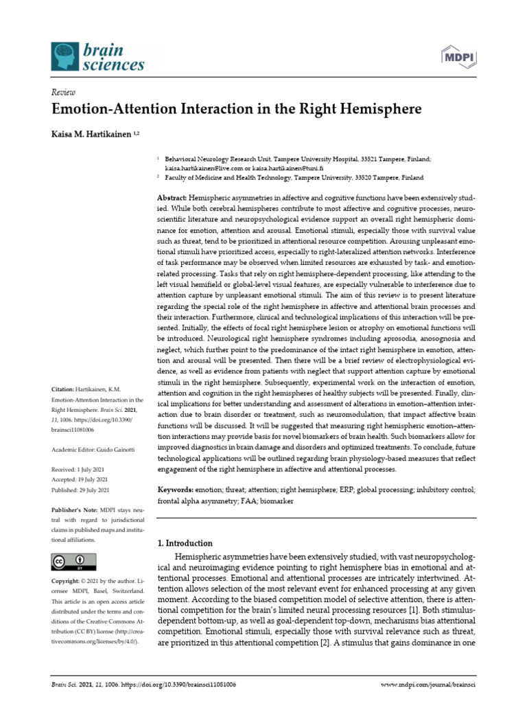 Emotion-Attention Interaction in The Right Hemisph | PDF ...