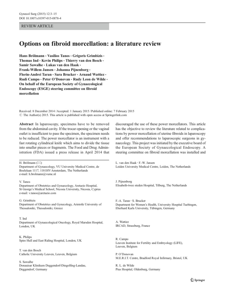 Options On Fibroid Morcellation: A Literature Review | PDF | Biopsy ...