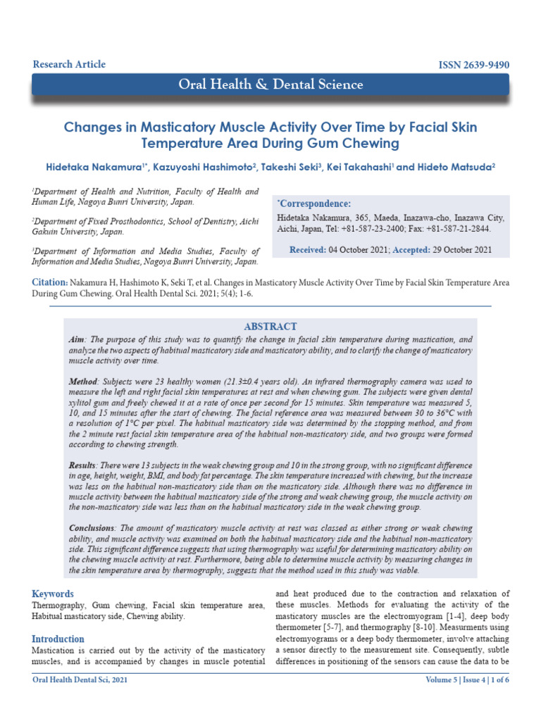 Changes in Masticatory Muscle Activity Over Time by Facial Skin ...