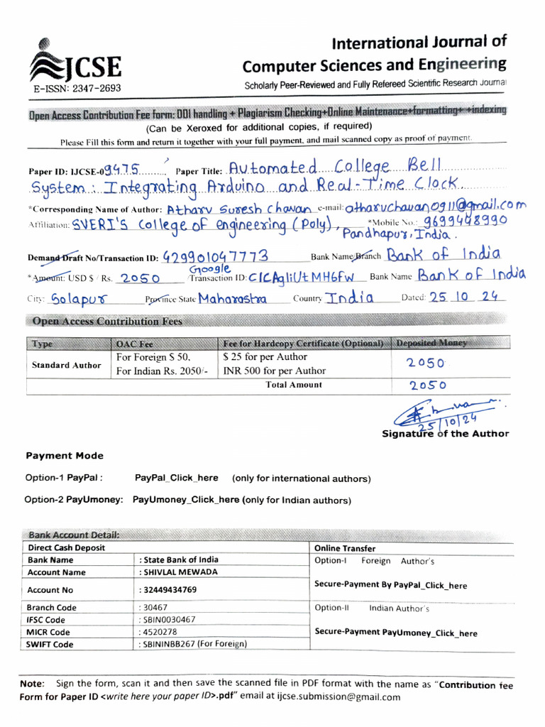 Contribution Fee Form For Paper ID | PDF | Payments | Money