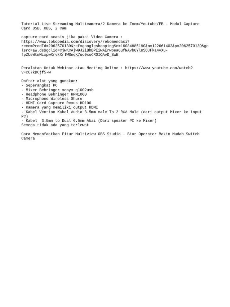 Tutorial Live Streaming Multikamera OBS | PDF