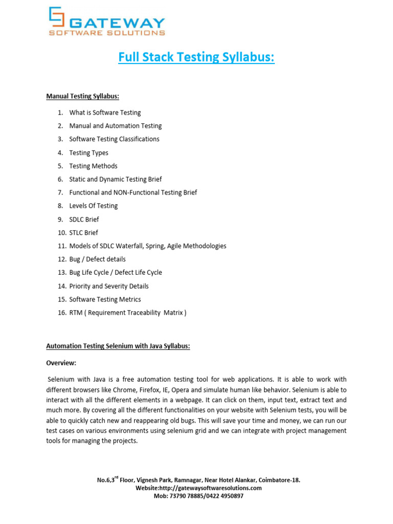Testing Syllabus FROM GATE WAY | PDF | Software Testing | Selenium ...