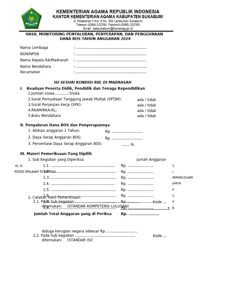 Instrumen Pemeriksaan BOS | PDF | Pengelolaan Keuangan & Uang