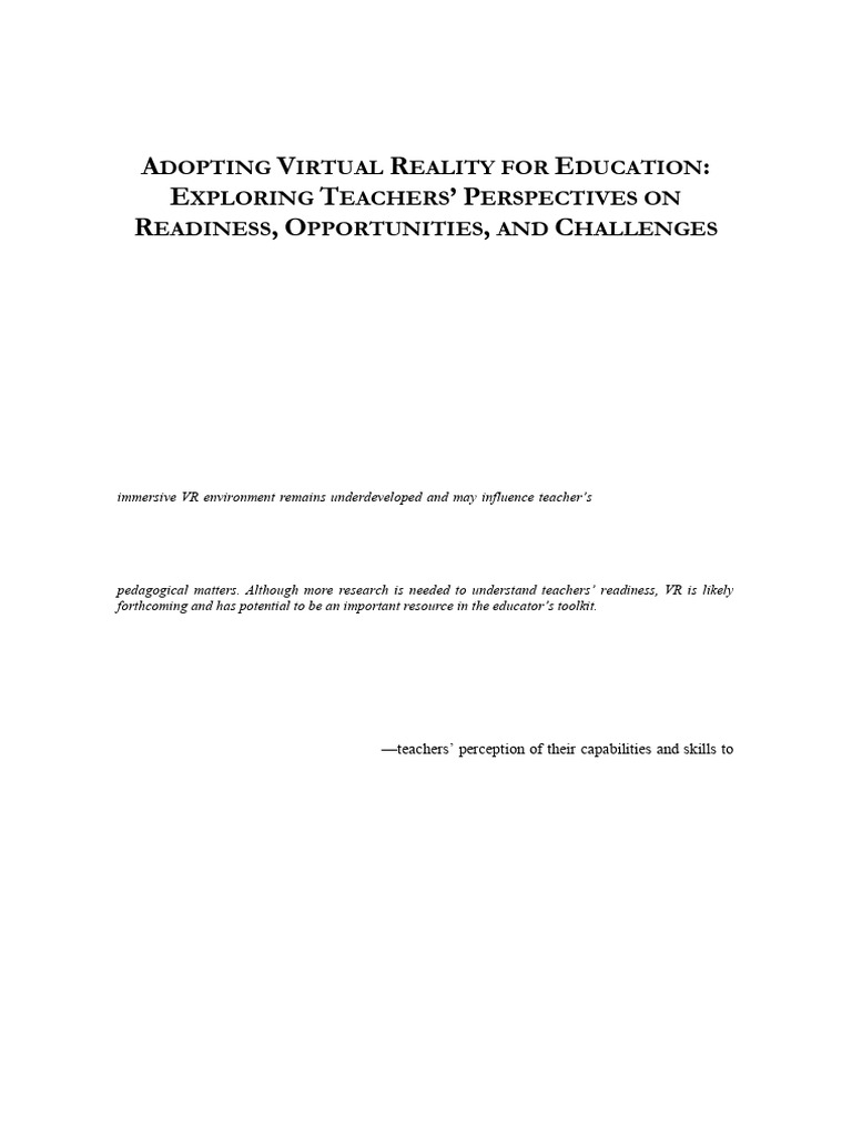 Adopting Virtual Reality For Education Exploring Teachers