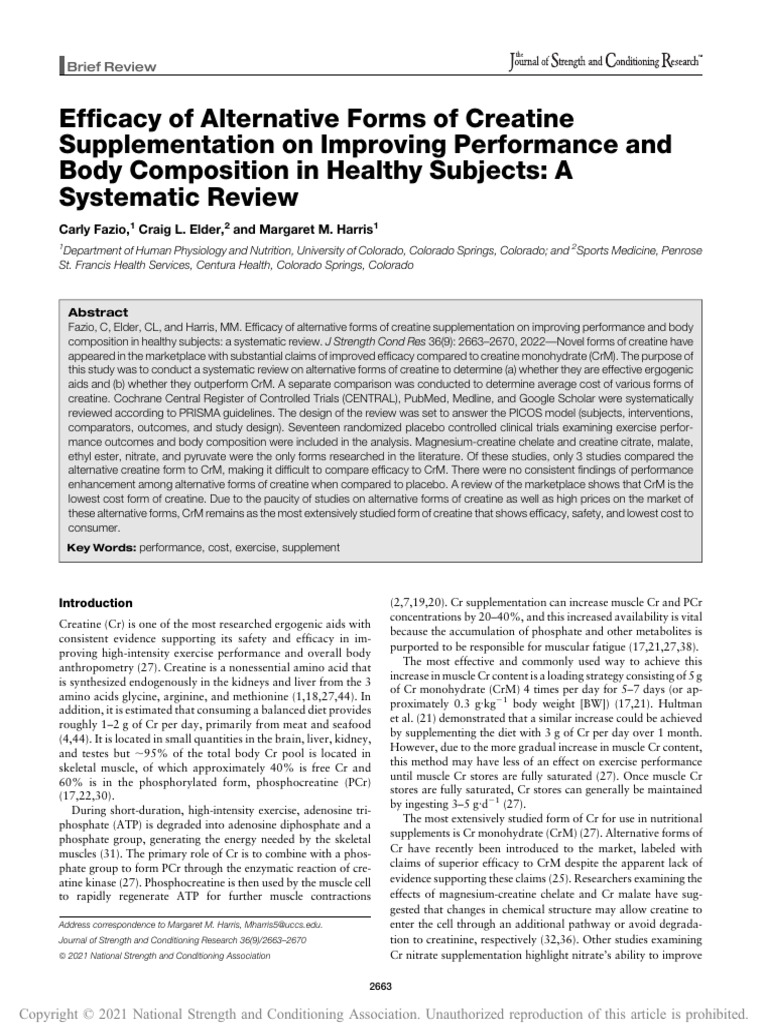 Alternative Creatine Forms: Efficacy Review | PDF