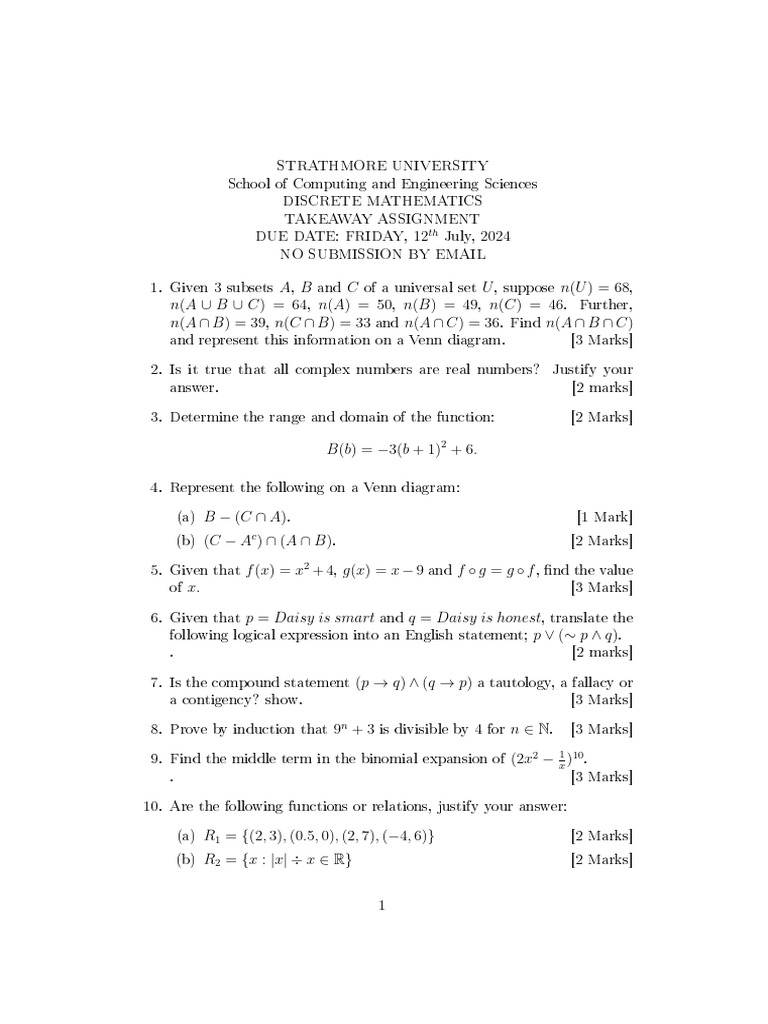 Discrete Math Take Away Assignment | PDF | Theorem | Syntax (Logic)