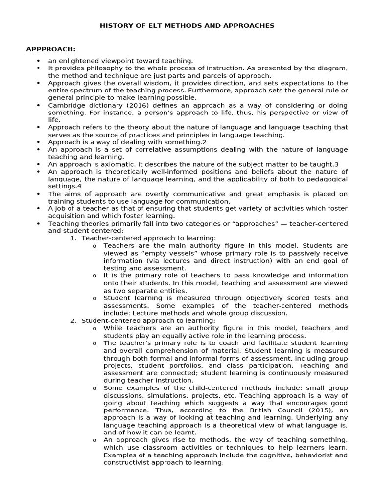 Narrative Report HISTORY OF ELT METHODS AND APPROACHES | PDF | Second ...