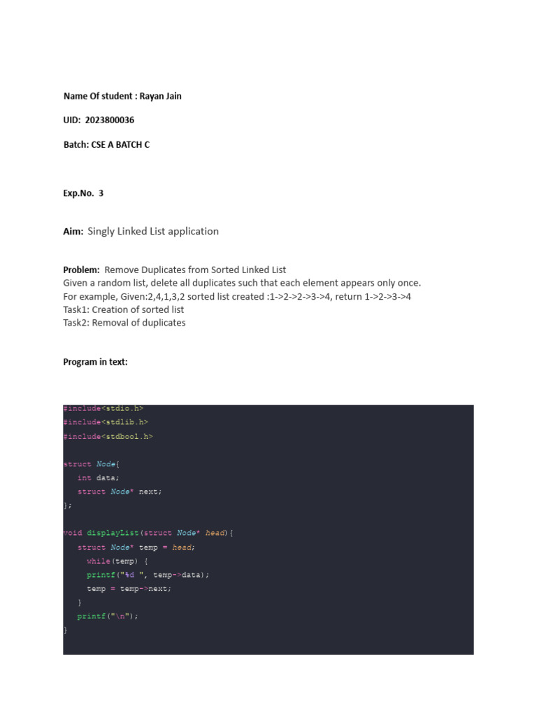 exp3_SLL_2023800036 | PDF | Computing | Computer Science