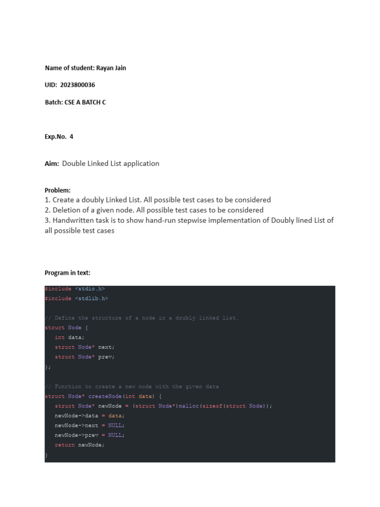 Exp4 DLL 2023800036 | PDF | Computer Data | Software Engineering