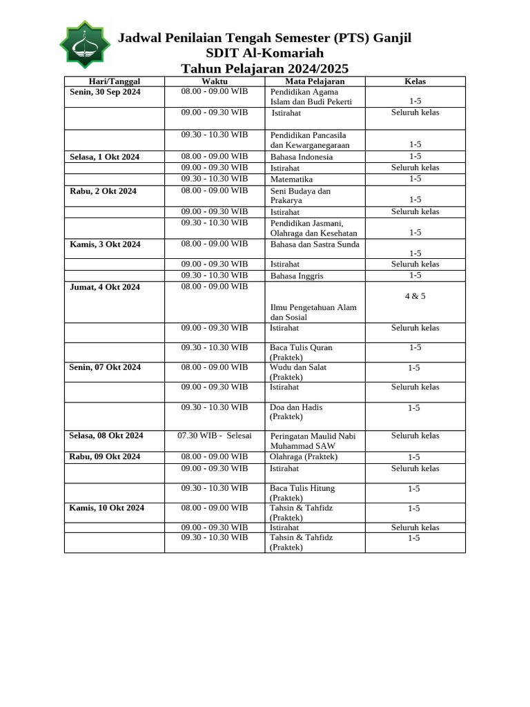 Jadwal PTS Ganjil 2024-2025 (S1) | PDF