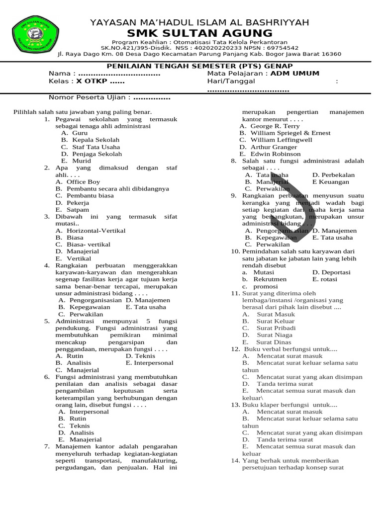 Soal Penilaian Tengah Semester 2 | PDF