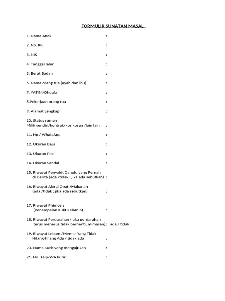 Formulir Sunatan Masal | PDF