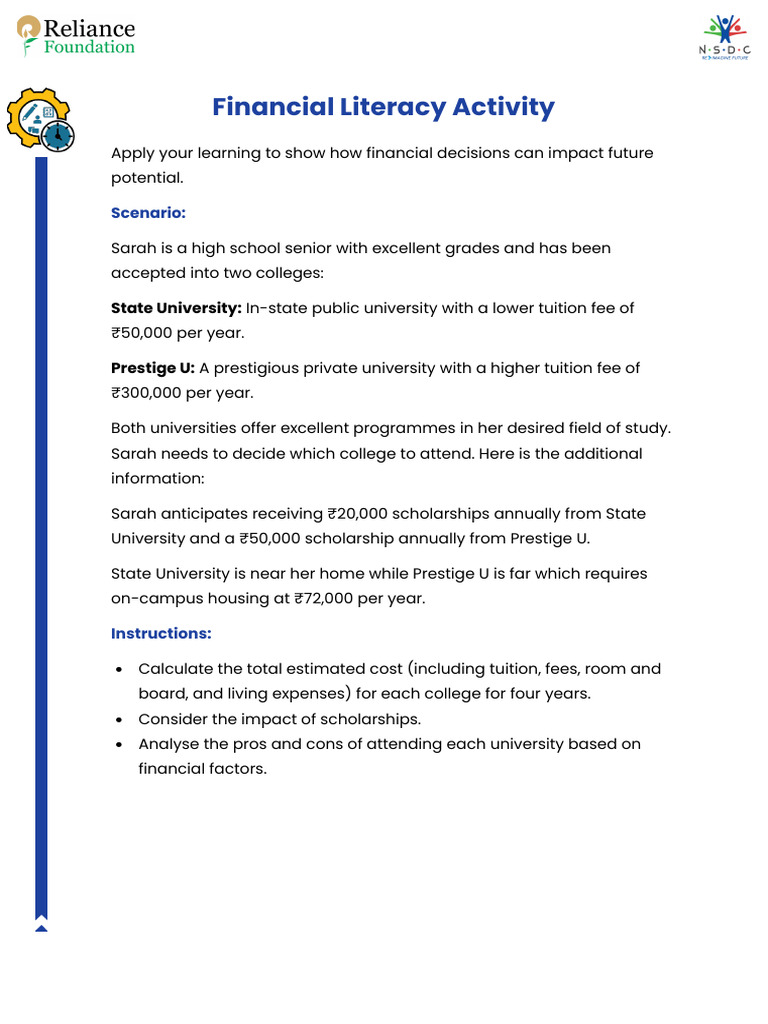 Financial Literacy Activity | PDF | Career & Growth | Finance & Money ...