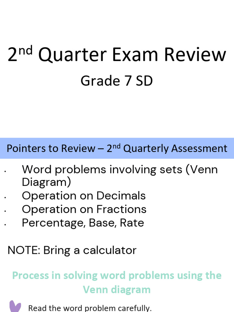 SY2425 - 2nd Q - Math 7 SD - Review - Sets, Fractions, Decimal, PBR | PDF