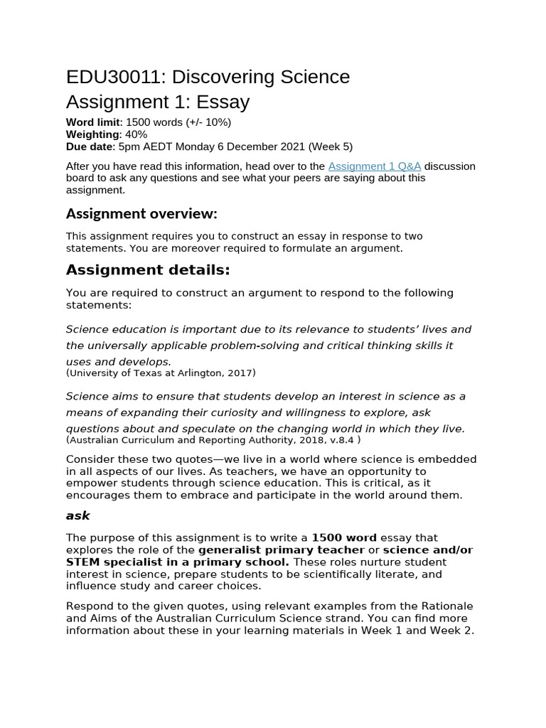 Science Education Essay Assignment Guide | PDF | Essays | Science