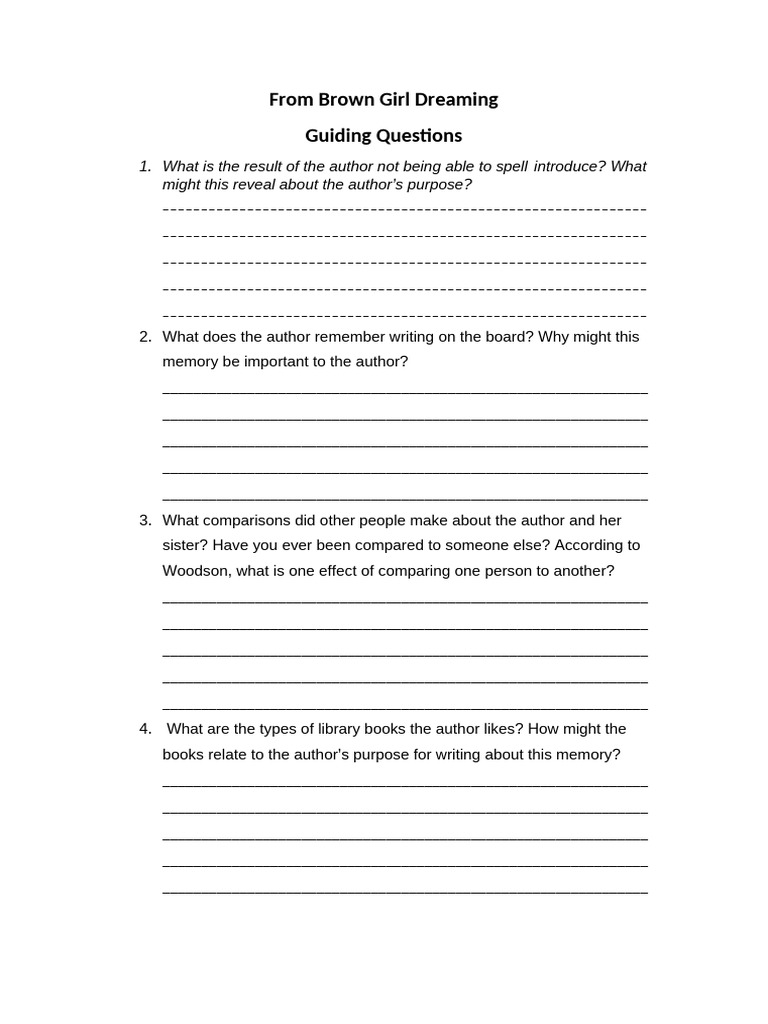 Brown Girl Dreaming Study Guide | PDF