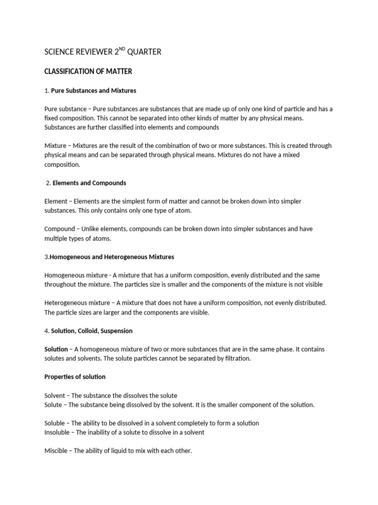 Matter Classification Guide | PDF | Mixture | Solubility
