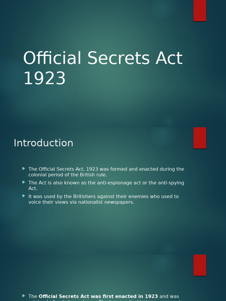 Overview of the Official Secrets Act 1923 | PDF | Classified ...