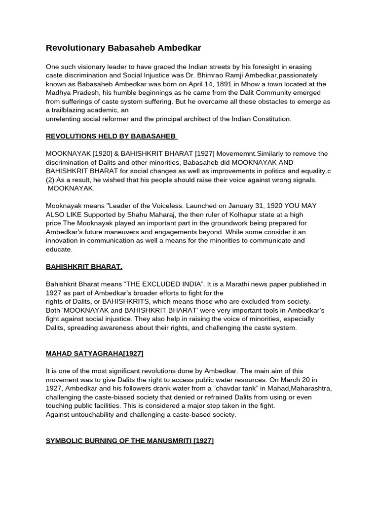 Revolutionary Babasaheb Ambedkar | PDF | Dalit | Labor Rights