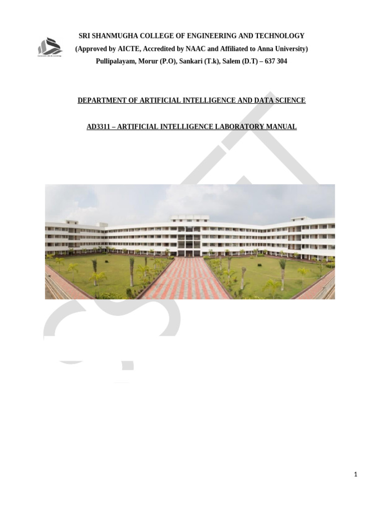 Ad3311 - Ai Lab Manual | PDF | Control Flow | Engineering