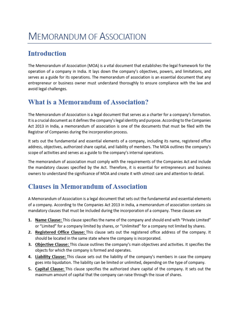 Memorandum of Association Guide | PDF | Companies | Business