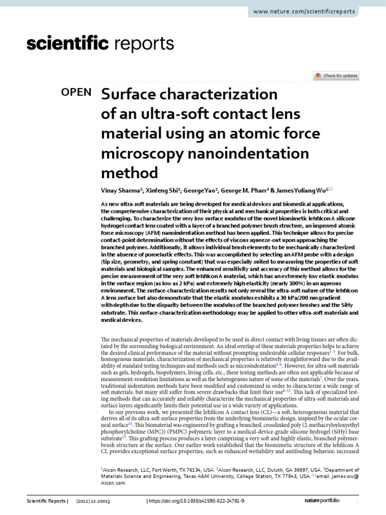 Surface Characterization - Ultra-Soft CL Material - AFM Nanoindentation ...