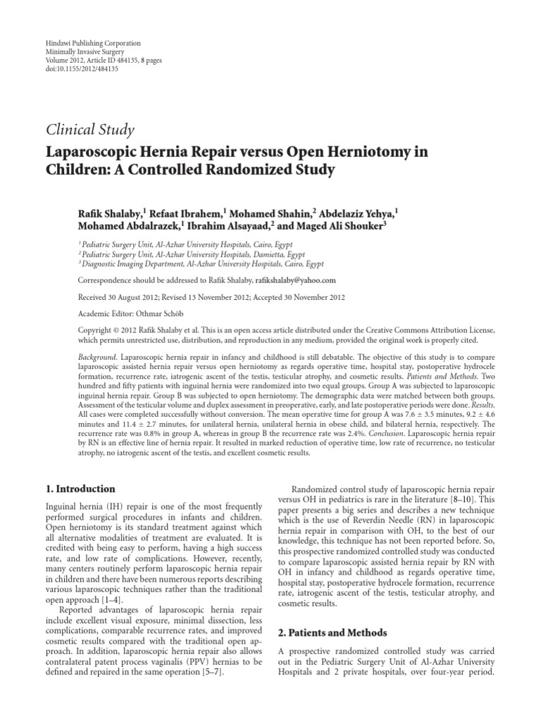 (MinInvSurg2012) Laparoscopic Vs Open Herniotomy A RCT | PDF | Medical ...